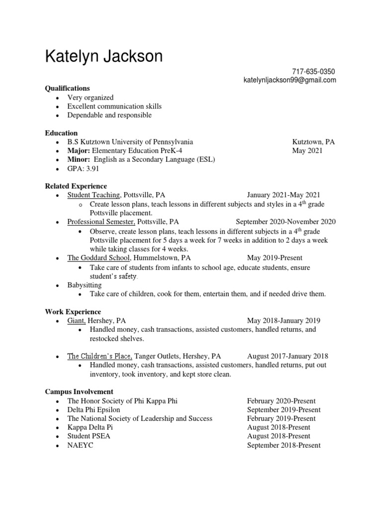 Katelyn Jackson: Qualifications | PDF