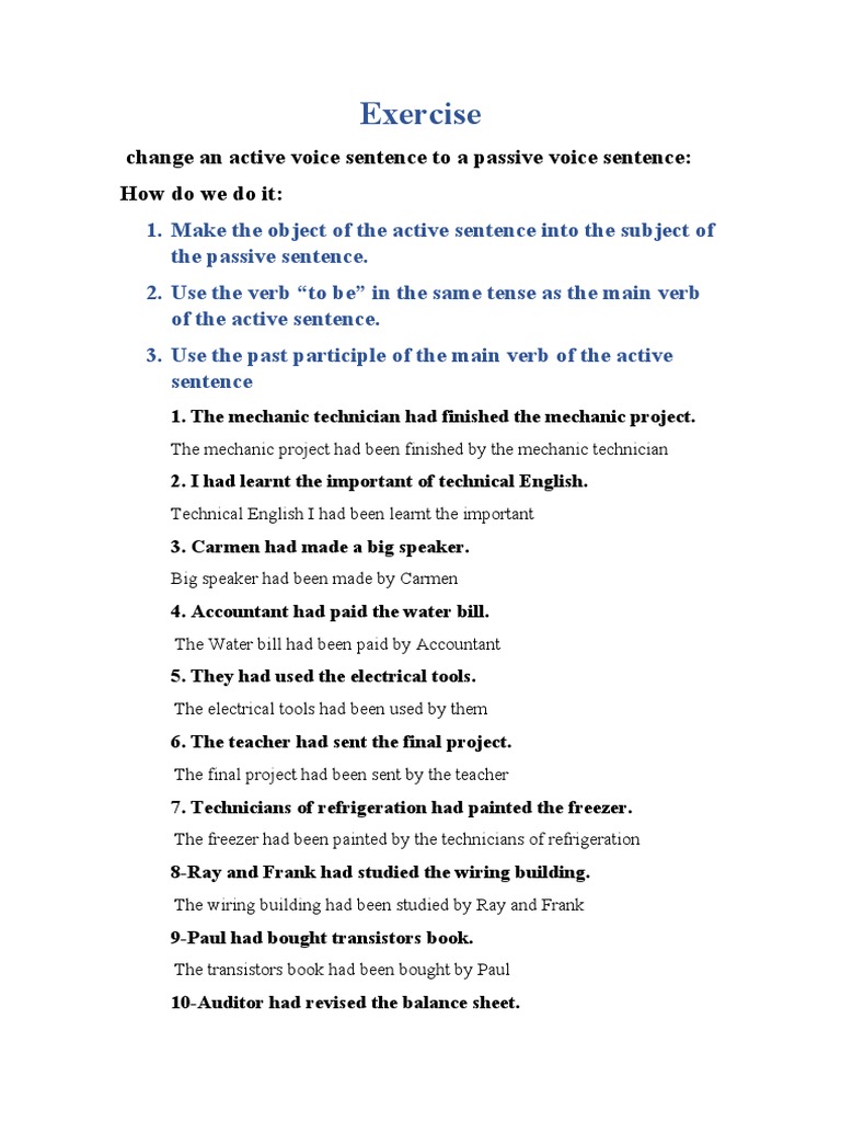 The Past Perfect Passive Voice Exercise | PDF | Refrigerator | Verb