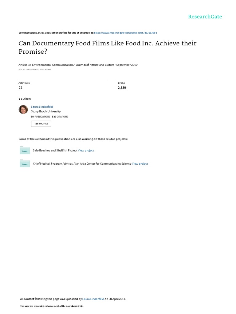Can Documentary Food Films Like Food Inc. Achieve Their Promise? | PDF ...