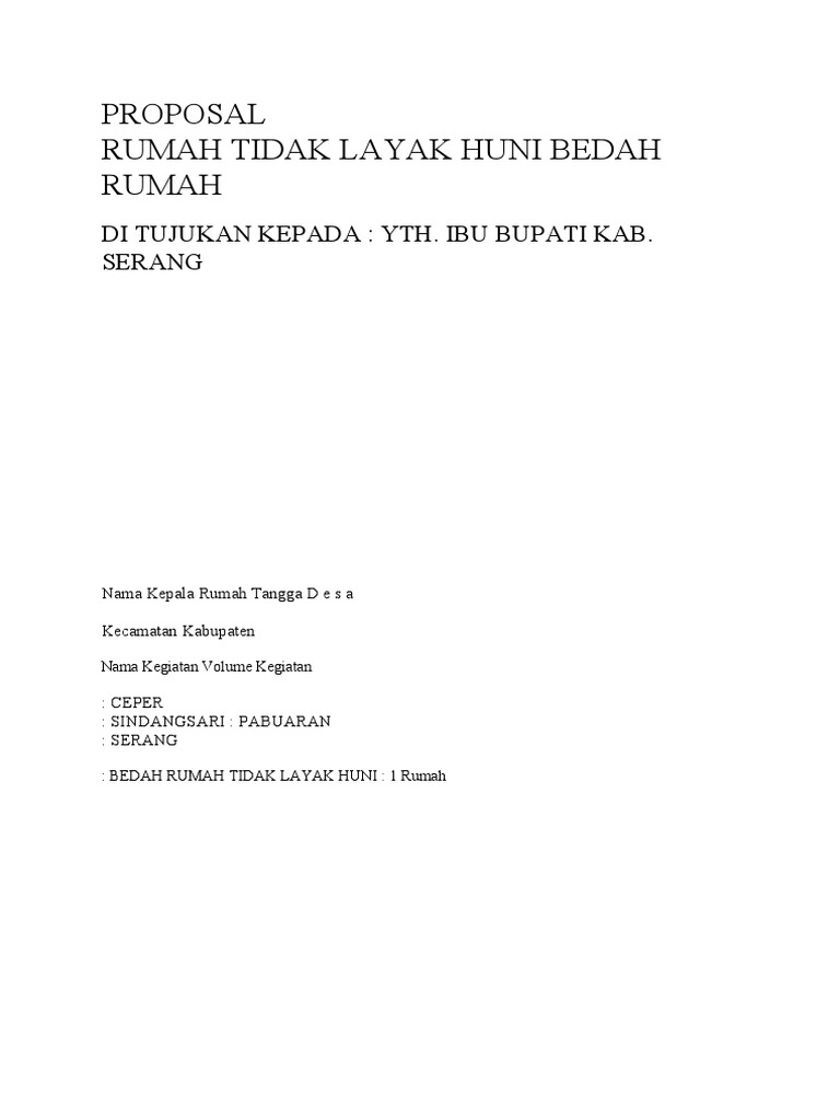 Contoh PROPOSAL Bedah Rumah Tidak Layak Huni | PDF
