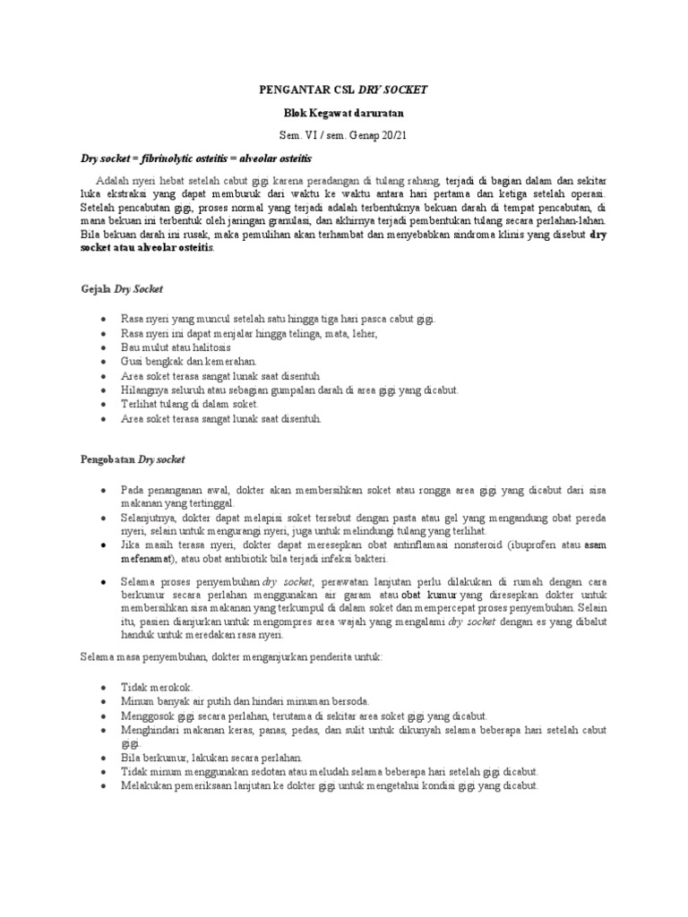 Panduan Lengkap Dry Socket | PDF