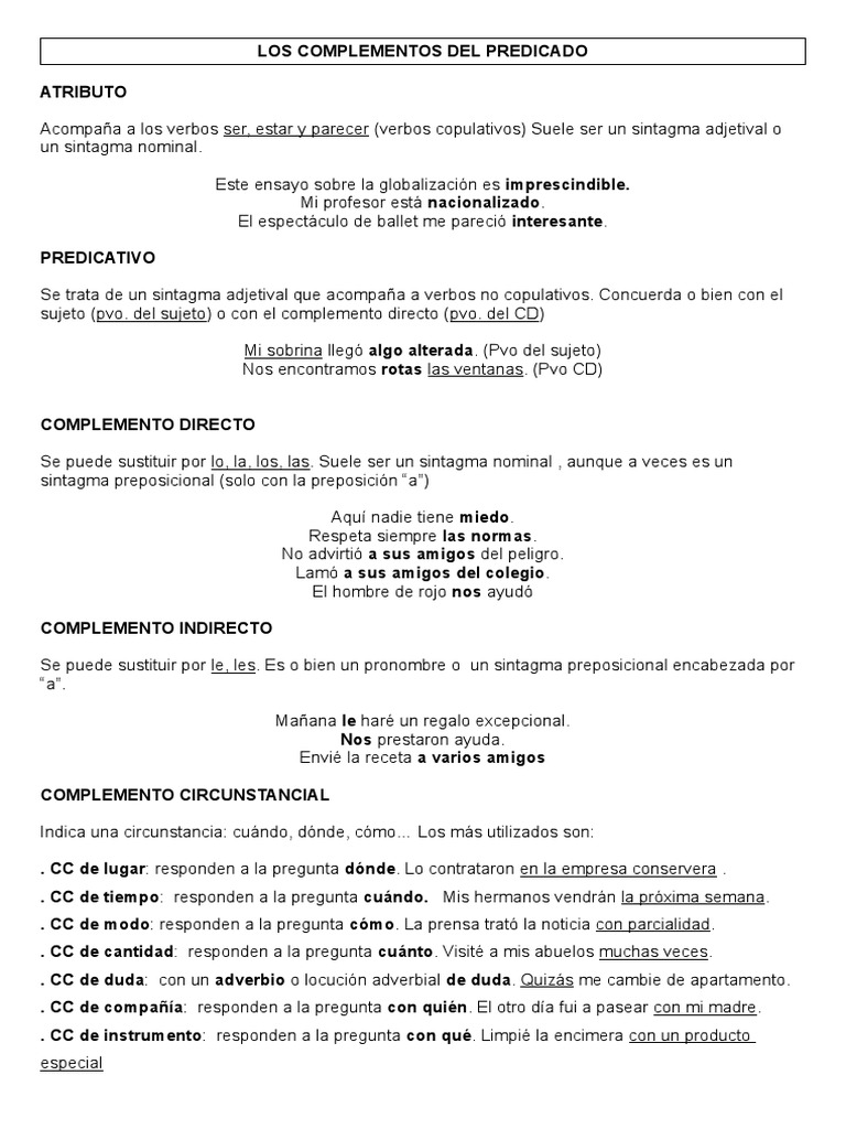 Complementos Del Verbo | PDF | Adverbio | Sintaxis