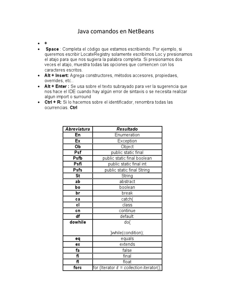 Comandos en NetBeans | PDF | Ingeniería Informática | Programación de ...