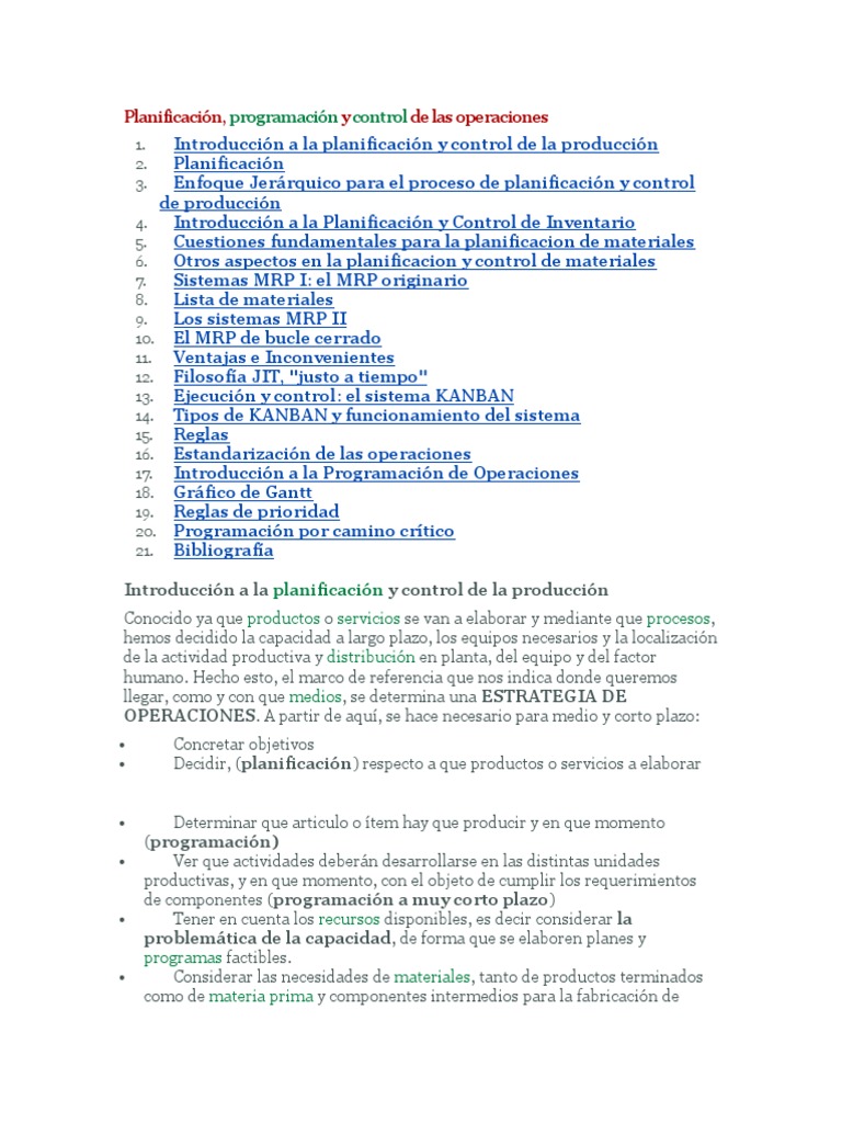 Planificación, Programación y Control de Las Operaciones | PDF ...