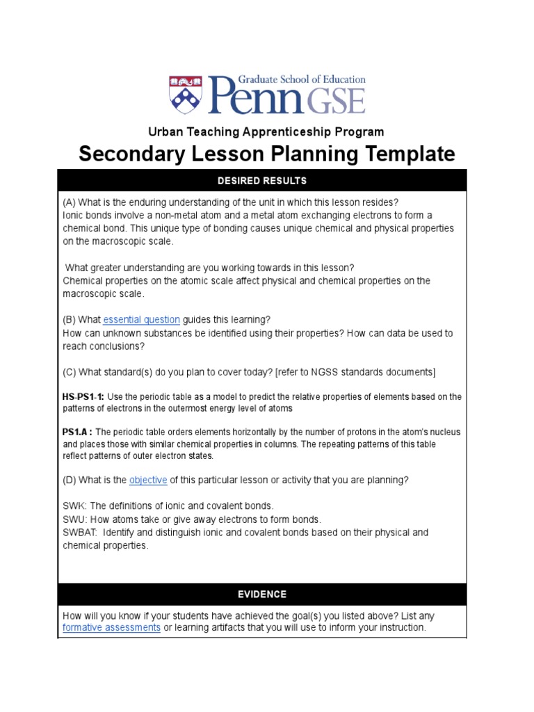 Ions Cer Lesson Plan Hudspeth | PDF | Chemical Bond | Ionic Bonding