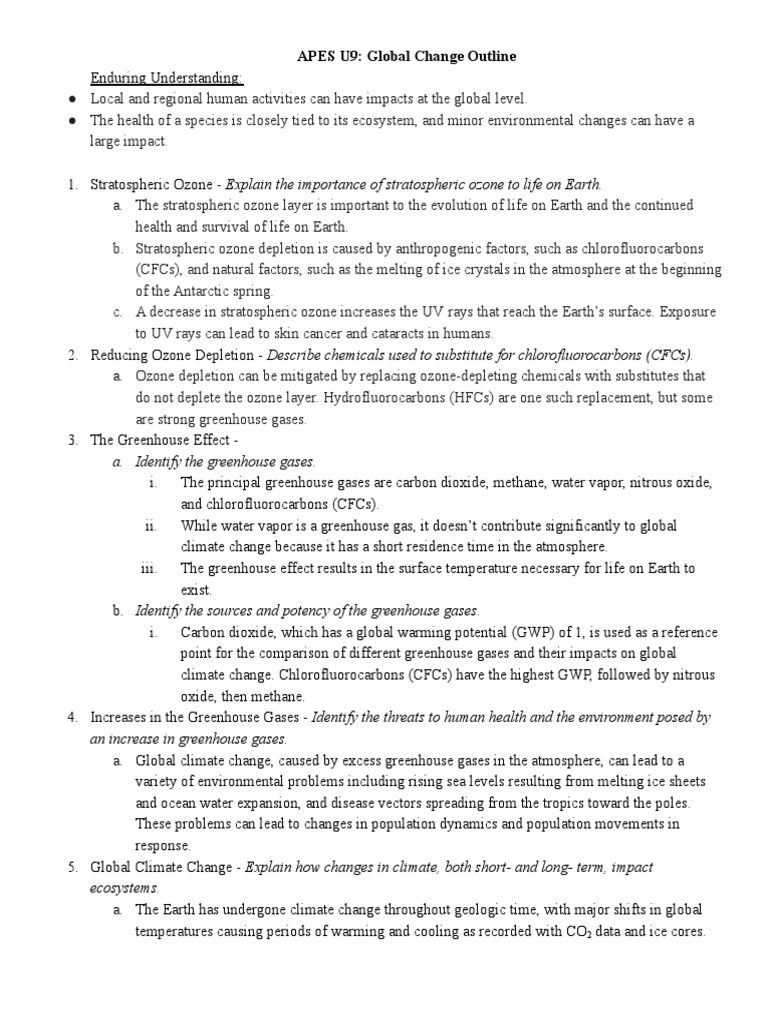 Apes U9 Global Change Outline | PDF | Climate Change | Ozone Depletion