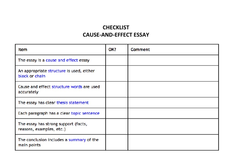 Checklist Cause and Effect