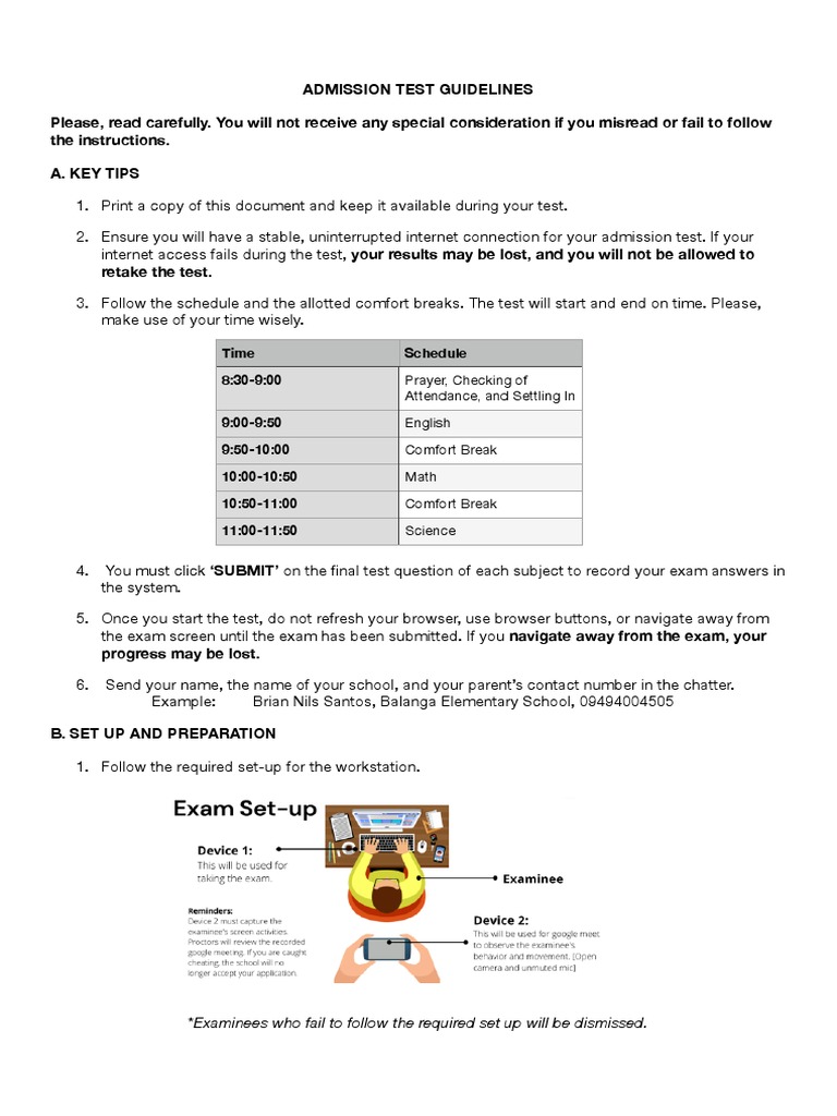 Admission Test Guidelines | PDF | Headphones | Test (Assessment)