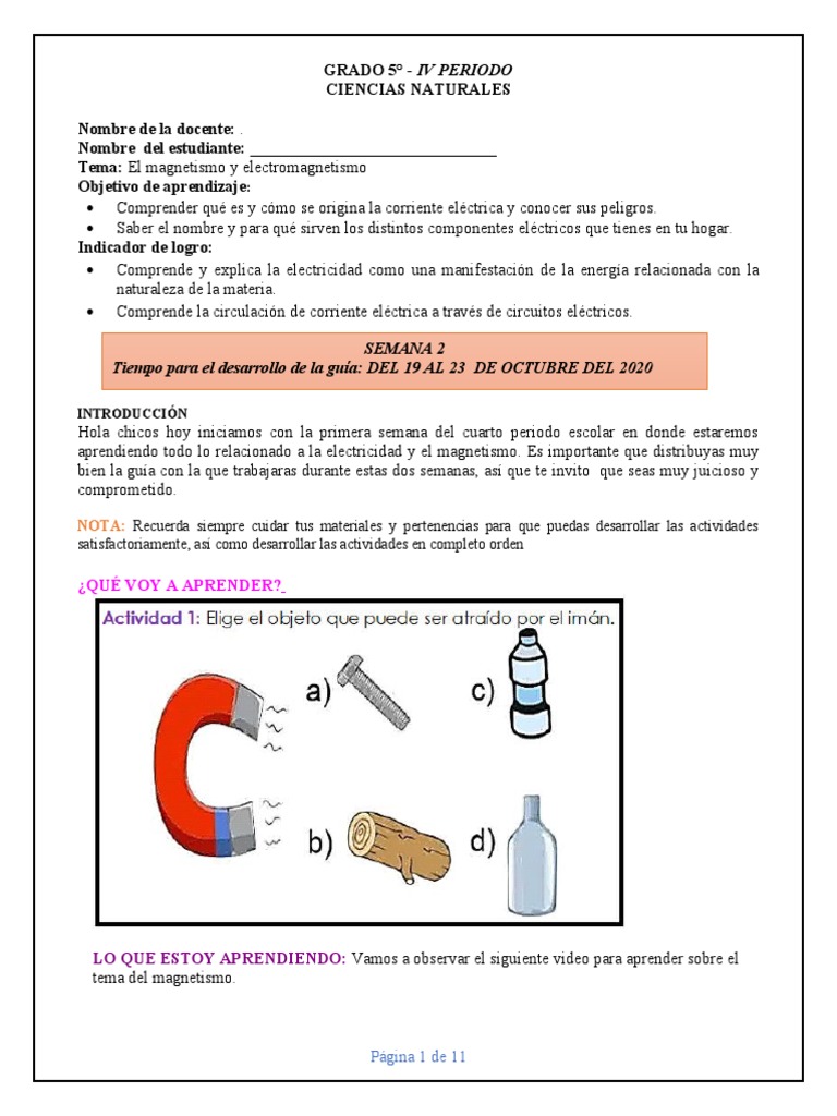 Hojas De Trabajo Con Imanes Para Quinto Grado