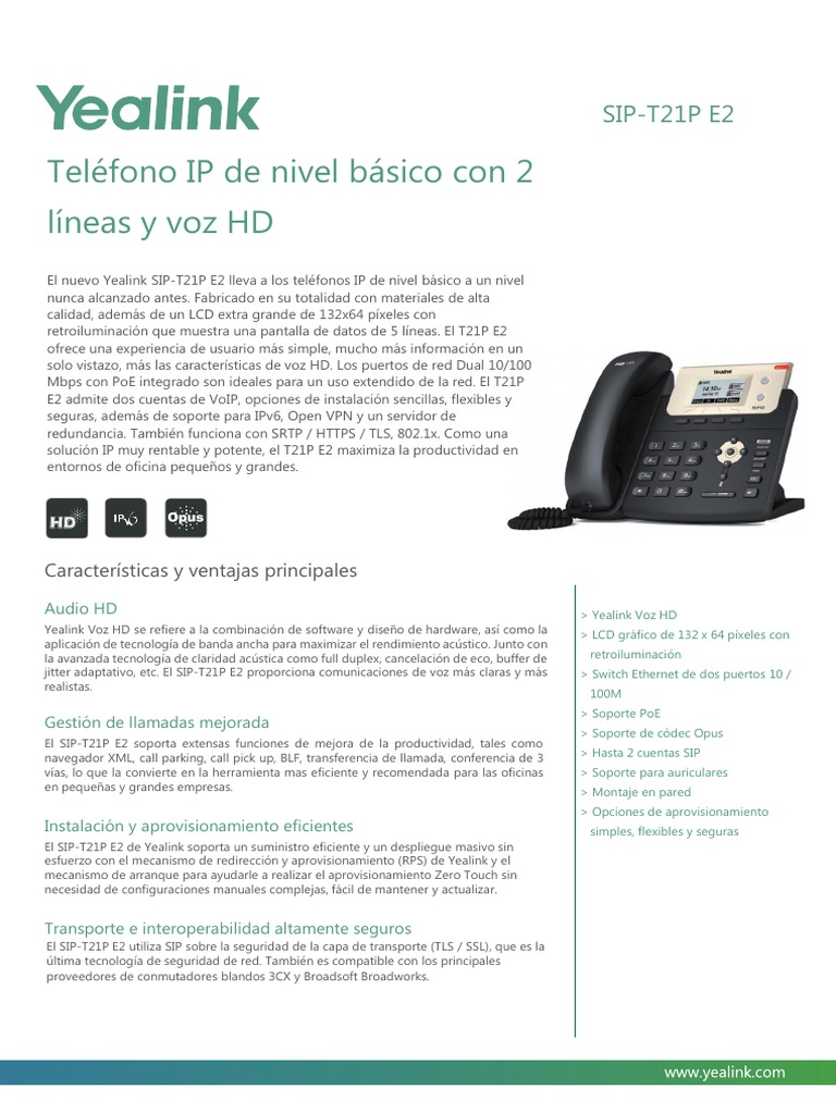 Yealink Sip t21p E2 Datasheet v81 Español | PDF