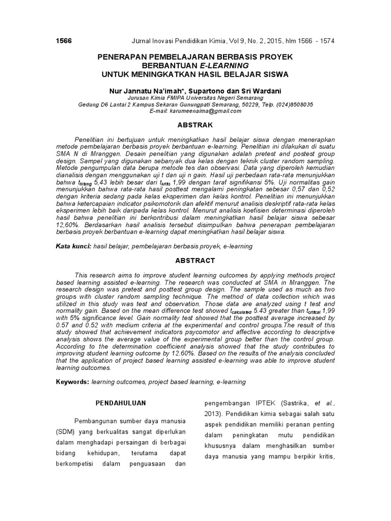 Penerapan Pembelajaran Berbasis Proyek Berbantuan E-Learning Untuk Meningkatkan Hasil Belajar ...
