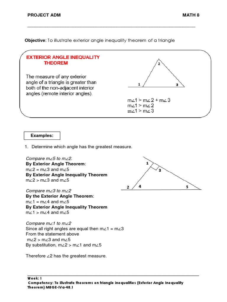 Exterior Angle Inequality Theorem Worksheets Triangles, Exterior Angle