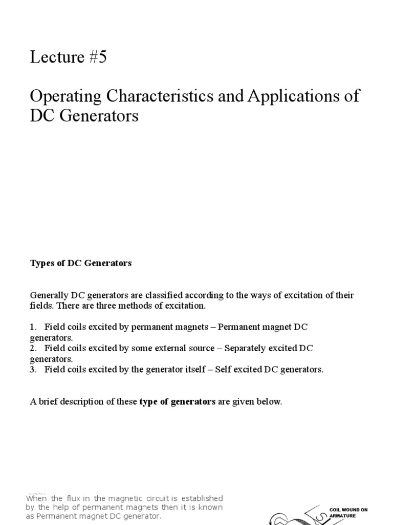 Operating Characteristics and Applications of DC Generators | PDF | Electric Generator ...