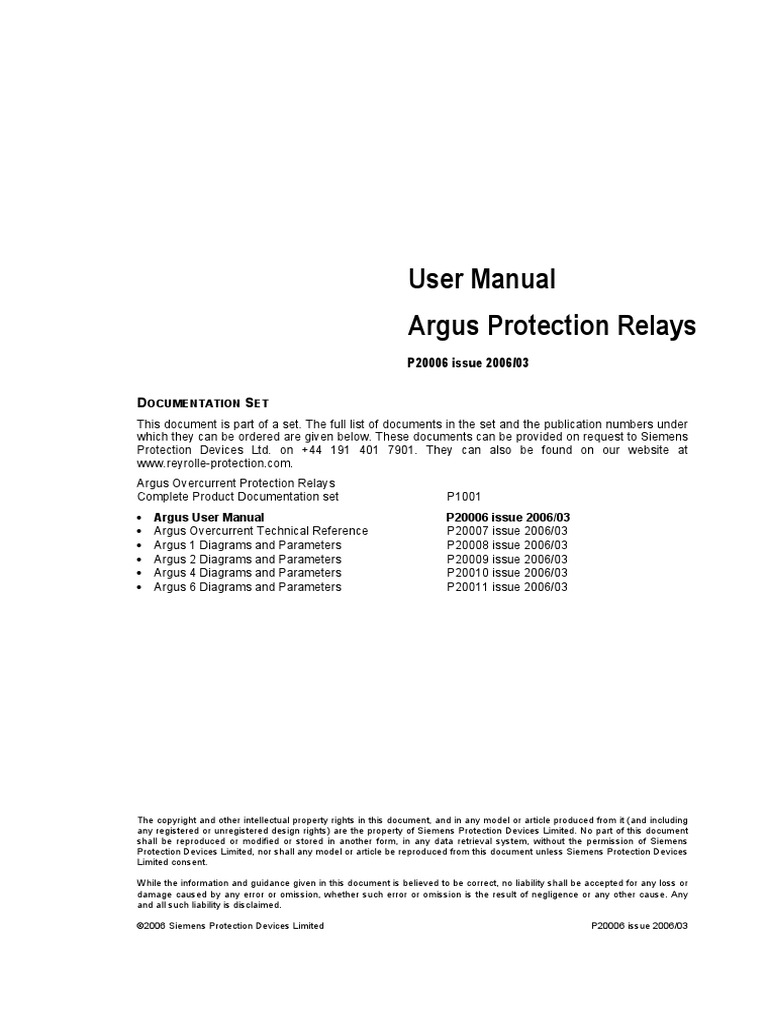 User Manual Argus Protection Relays: P20006 Issue 2006/03 | PDF | Relay ...