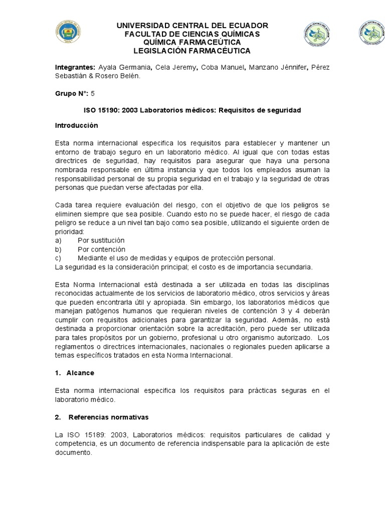ISO 15190: Seguridad en Laboratorios Médicos | PDF | Laboratorios ...