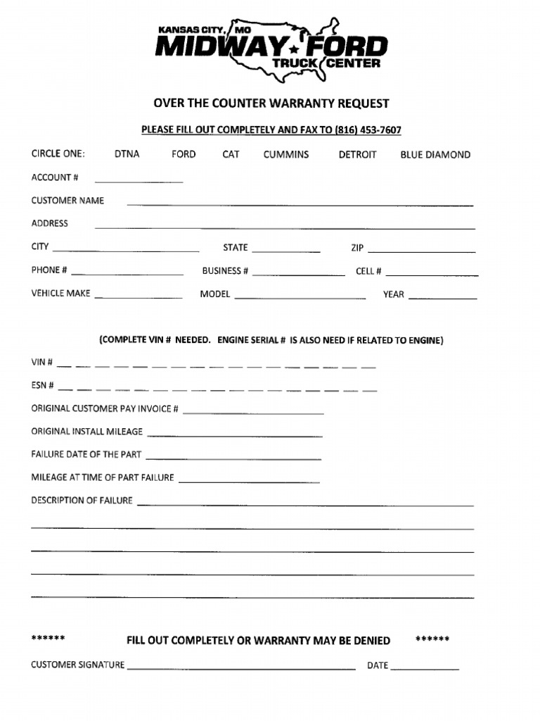 Ford Parts Warranty Form | PDF