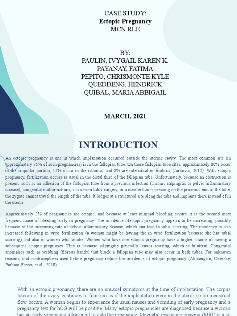 Ectopic Pregnancy Case Study | PDF | Pregnancy | Clinical Medicine