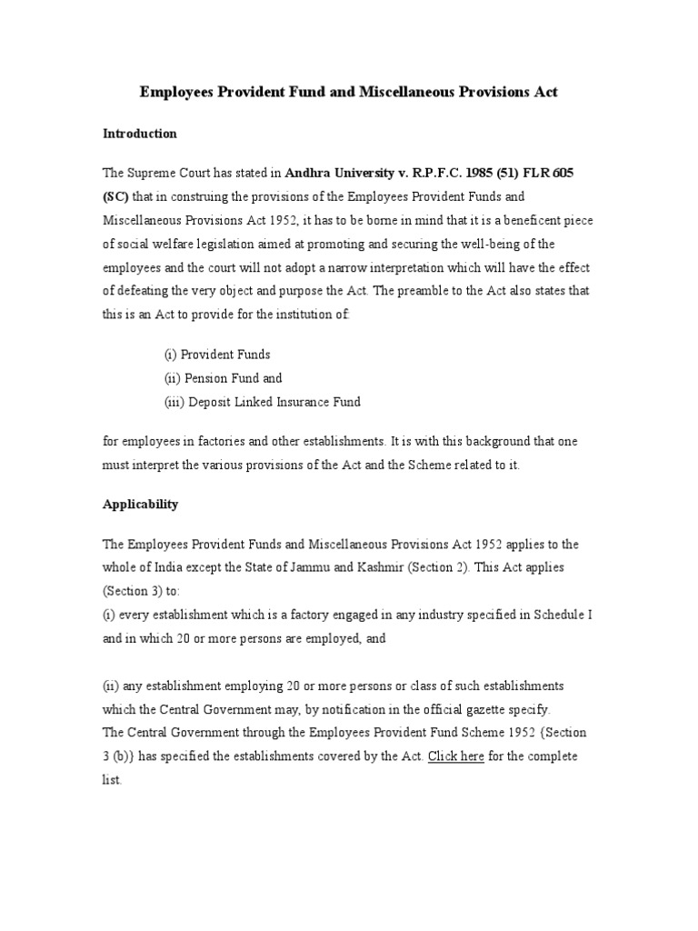 EPF Act 1952: Applicability and Exemptions | PDF