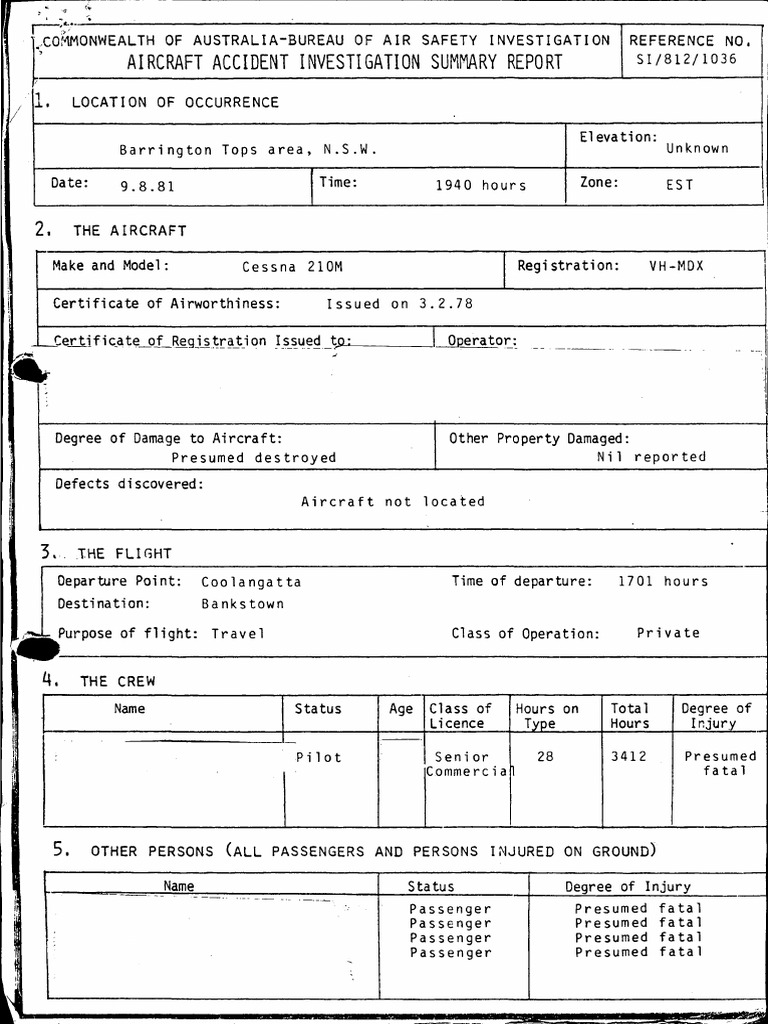 Cessna 210M Crash Report: Barrington Tops | PDF | Instrument Flight ...