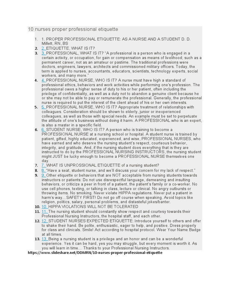 10 Nurses Proper Professional Etiquette | PDF | Confidentiality | Nursing
