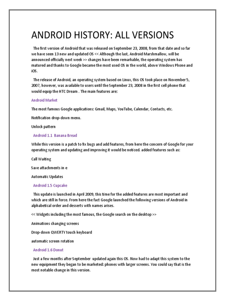 Android History: All Versions | PDF | Android (Operating System ...