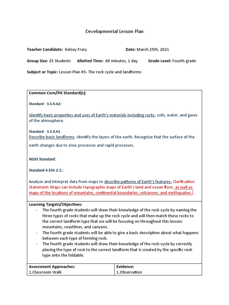 Rock Cycle Lesson Plan for 4th Grade | PDF | Rock (Geology) | Igneous Rock