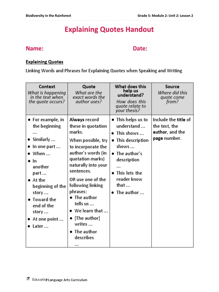 Explaining Quotes Handout | PDF