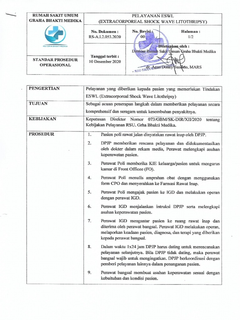 Spo Pelayanan Eswl | PDF