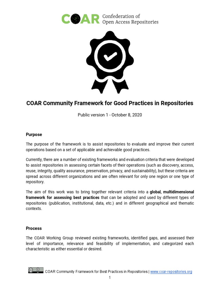 COAR Best Practices Framework For Repositories - October 8, 2020 | PDF ...