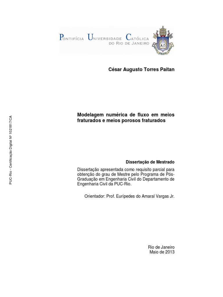 Modelagem Numérica de Fluxo em Meios Porosos | PDF | Mestrado ...
