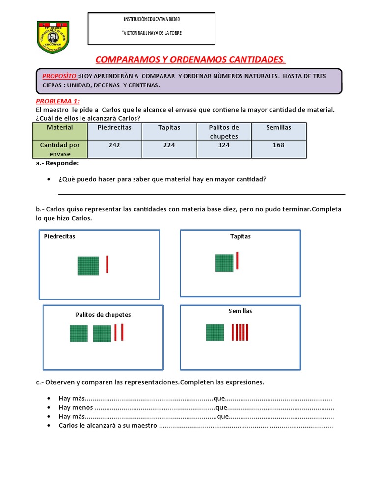 Comparamos y Ordenamos Cantidades Tercer Grado | PDF | Enseñanza de ...
