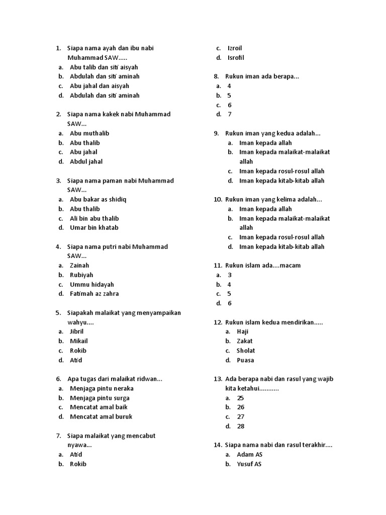 Soal Ulangan Anak Tpa 1 | PDF