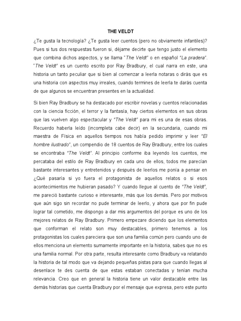 The Veldt | PDF | Cuentos | Videojuegos