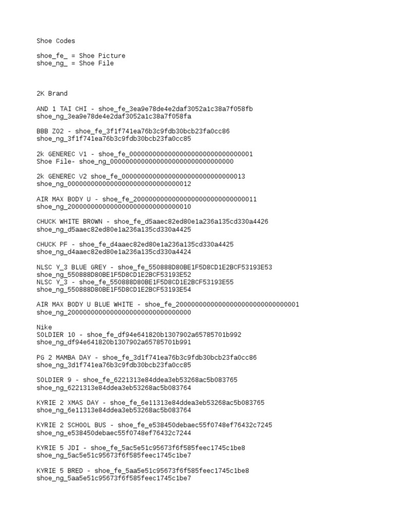 Complete Shoe Codes | PDF | Design | Fashion