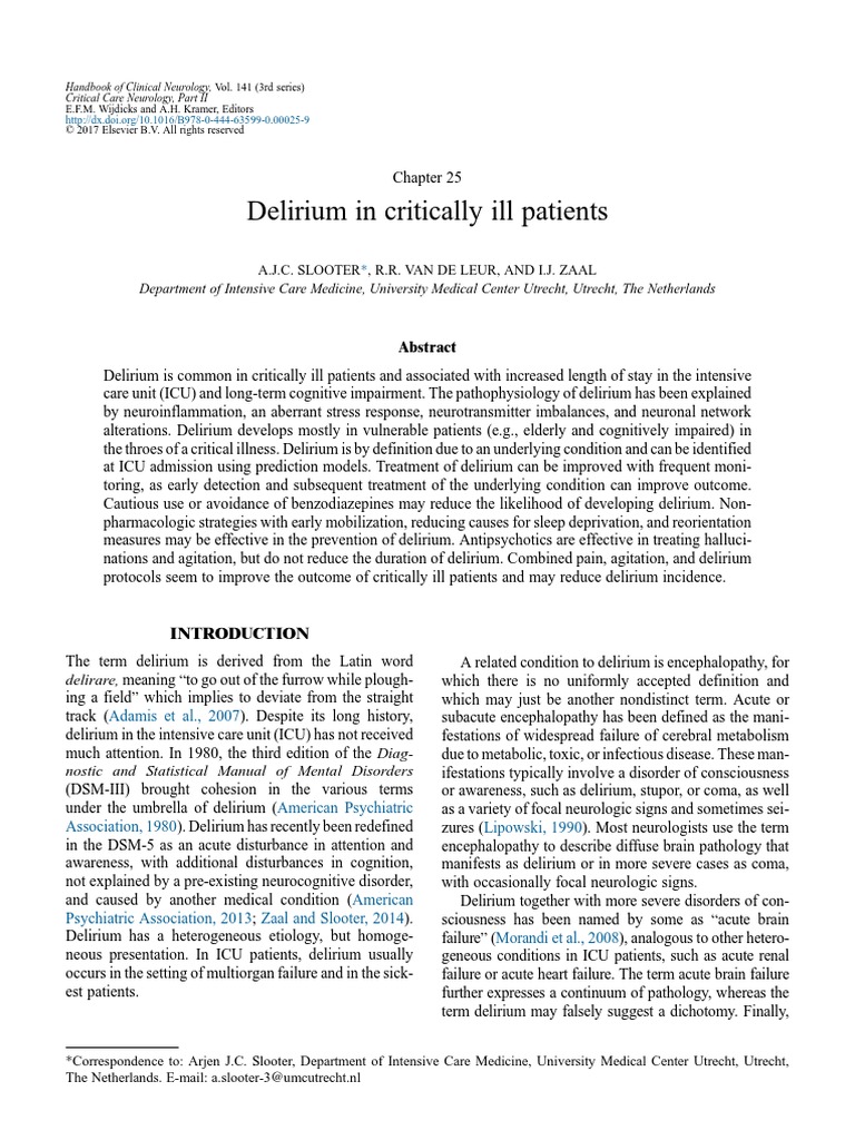 S8 Delirium in Critically Ill Patients | PDF | Intensive Care Unit ...