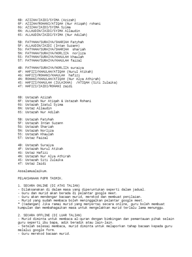 Jadual Tasmik PDPR | PDF