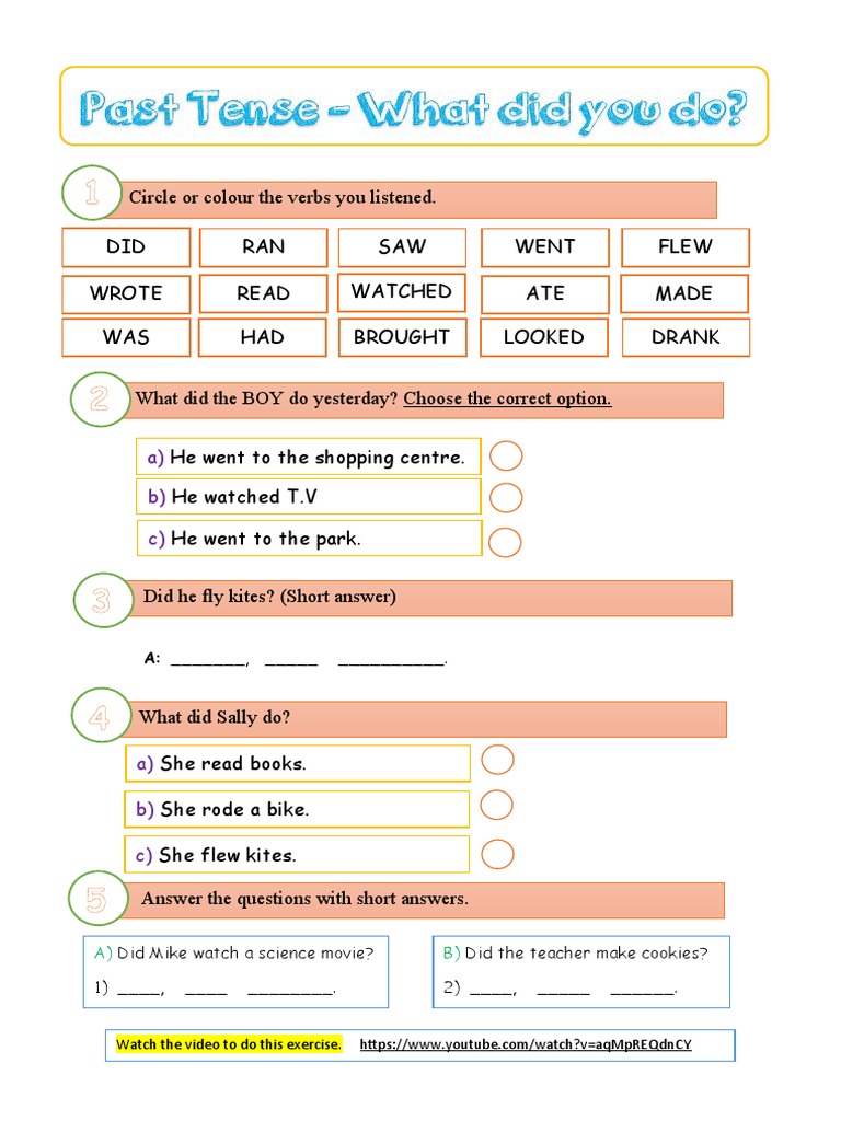 Past Simple Listening Video Movie Activities Worksheet Templates ...