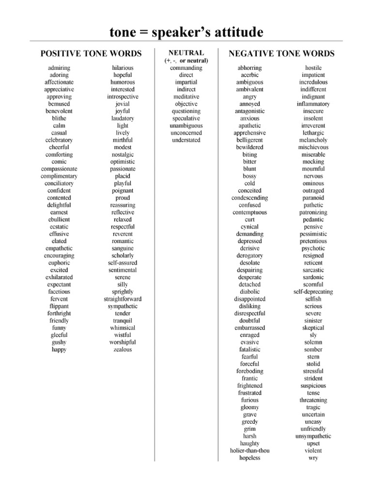 2 D Tone Mood Word Lists | PDF