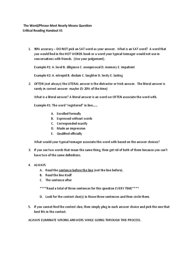 The Word Most Nearly Means | PDF