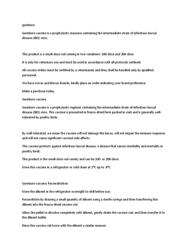 Gomboro Vaccine | PDF | Vaccines | Health Sciences