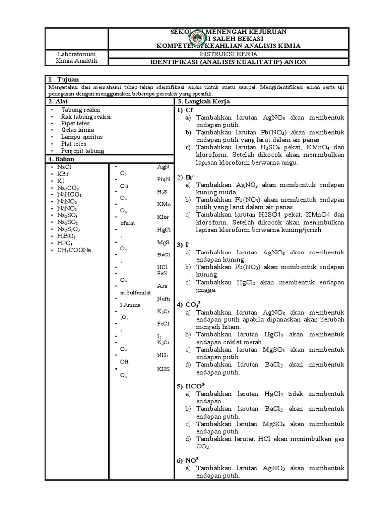 Identifikasi Anion dalam Kimia Analitik | PDF | Sains & Matematika