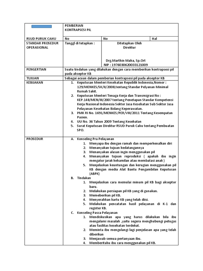 Spo KB Pemberian Kontrapsesi Pil | PDF