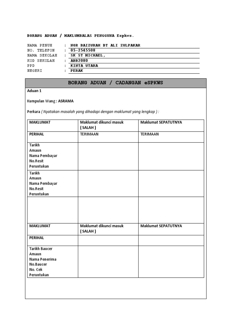 Borang Aduan Espkws | PDF