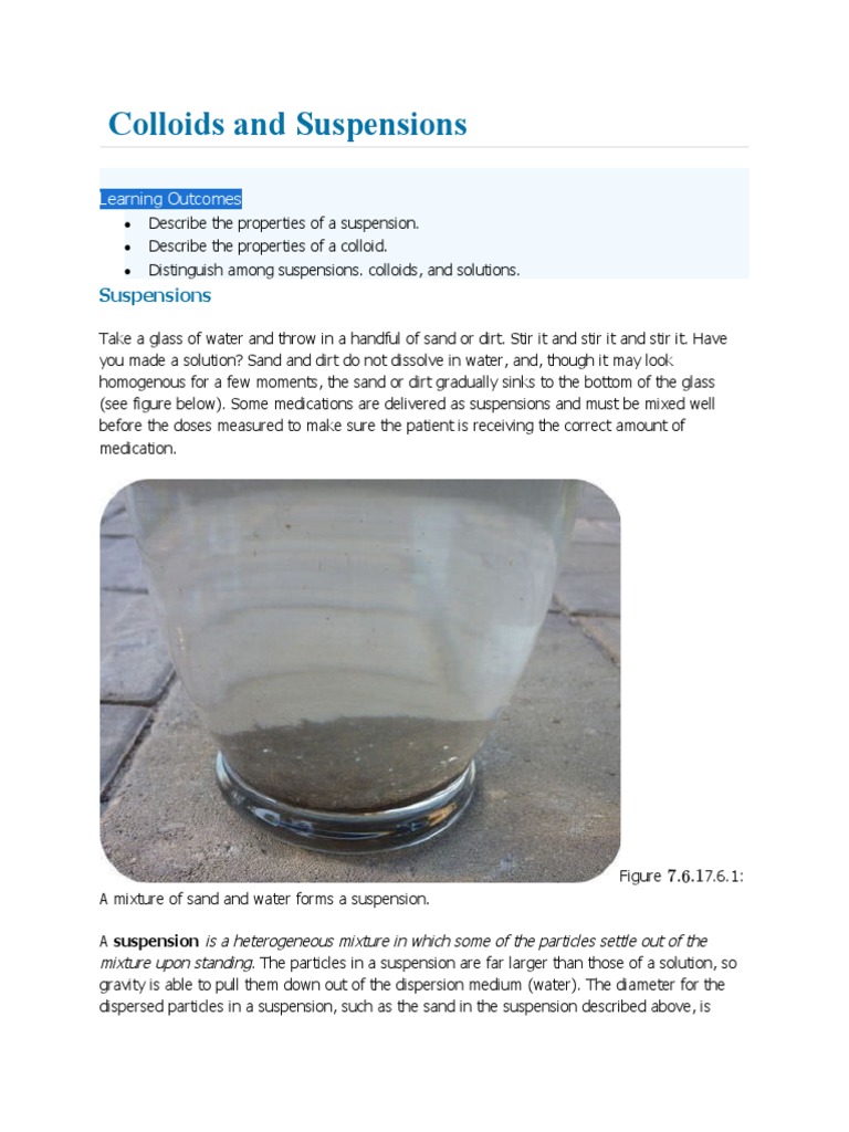 Colloids and Suspensions | PDF | Colloid | Suspension (Chemistry)