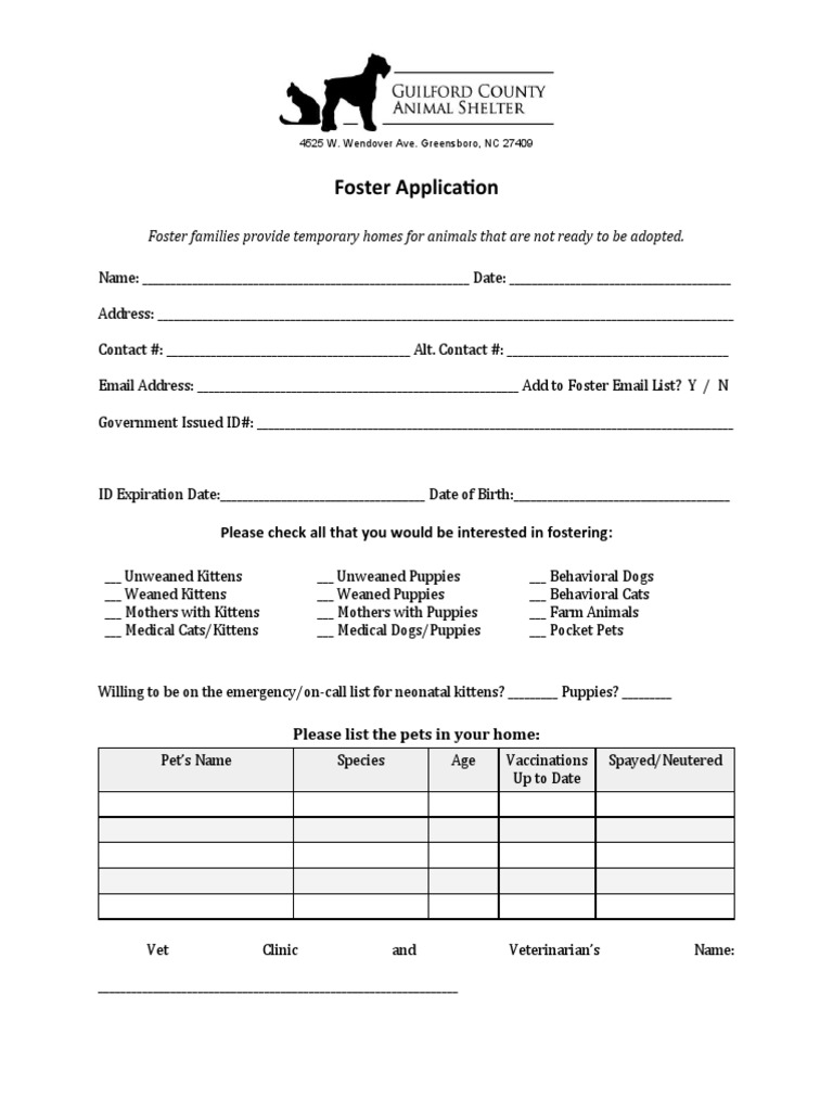 Foster Application: Foster Families Provide Temporary Homes For Animals ...