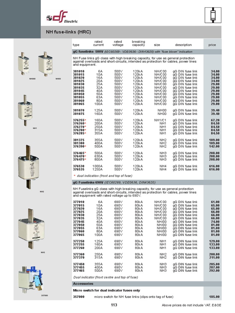 NH HRC Fuse Links and Pricing Guide | PDF | Fuse (Electrical ...