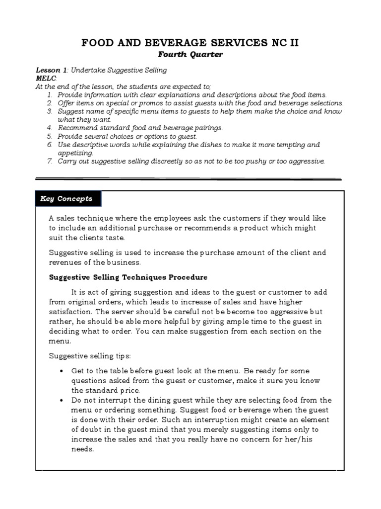 Effective Suggestive Selling Techniques | PDF | Menu | Restaurants