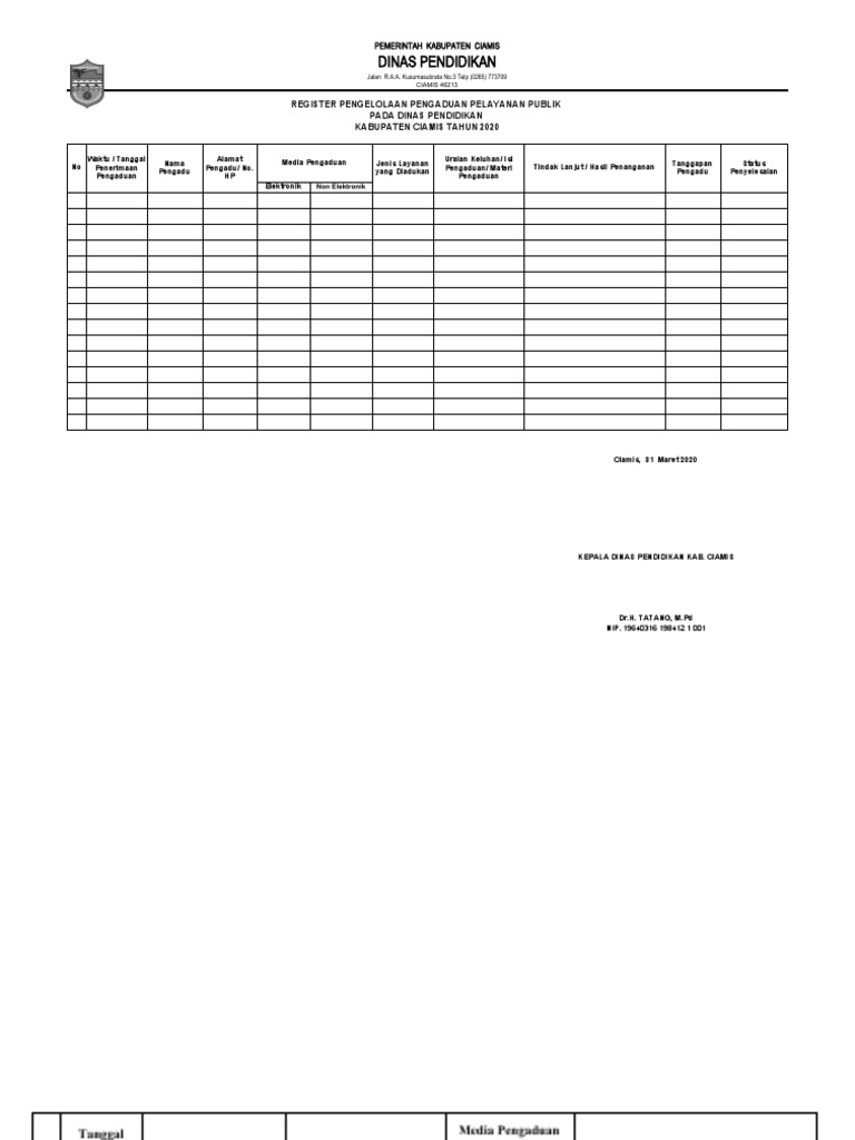 Format Register Pengaduan Masyarakat | PDF