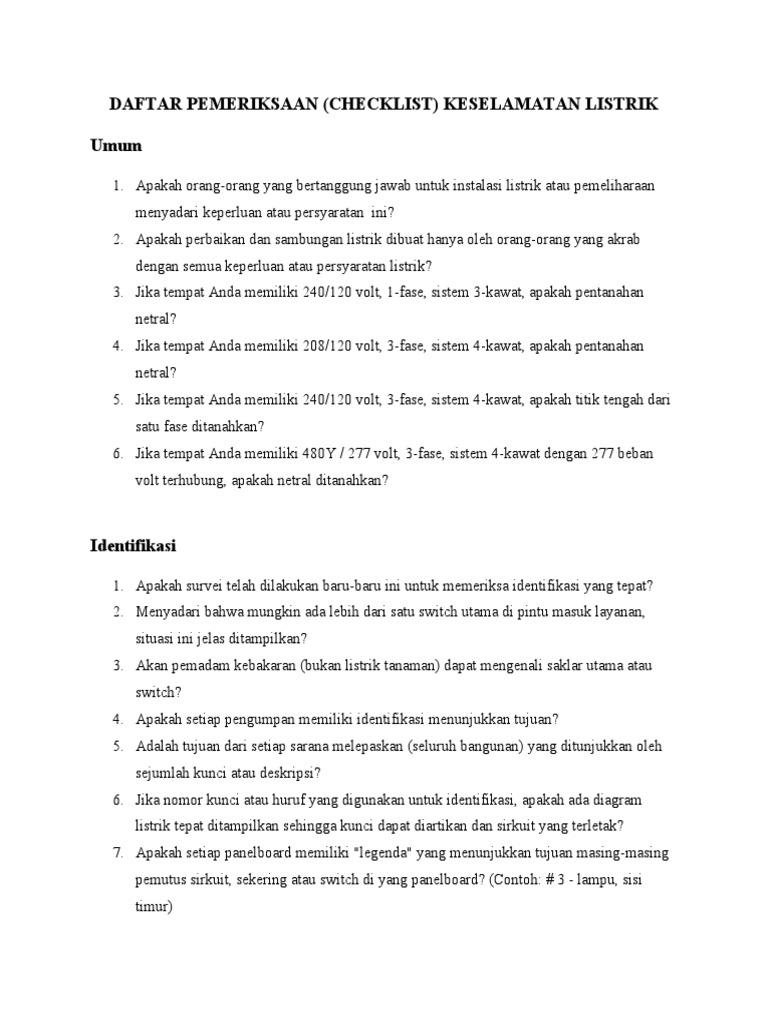 Electrical Safety Checklist 4 | PDF
