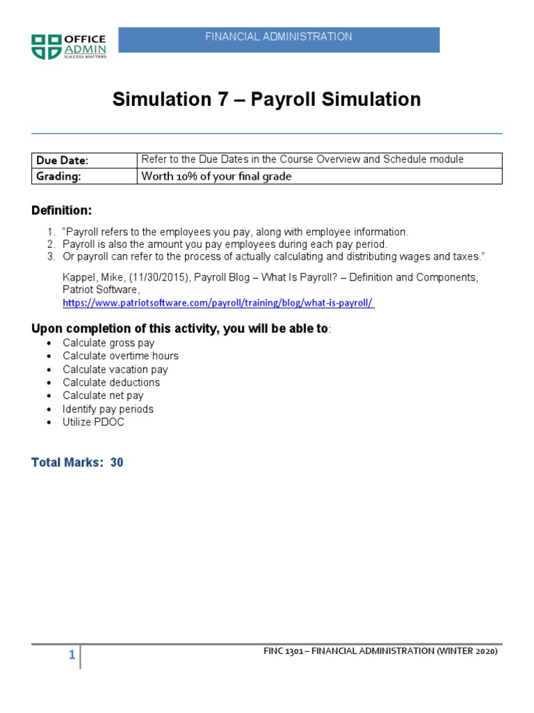 Simulation 7 - Payroll Simulation: Worth 10% of Your Final Grade | PDF ...